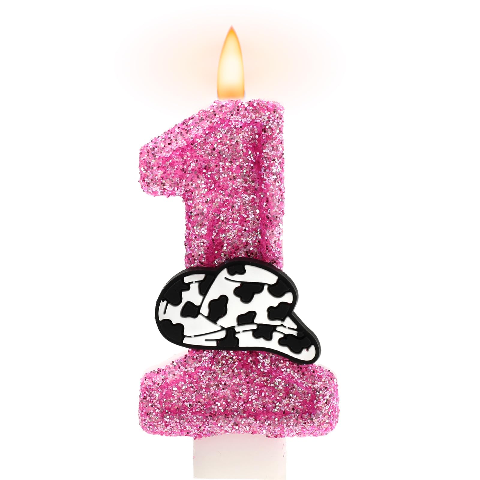 JarThenaAMCS Hot Pink Cowgirl Glitter Candle Holy Cow Im One Birthday Decoration Number 1 Cake Topper for Girls First 1st Birthday Party Supplies