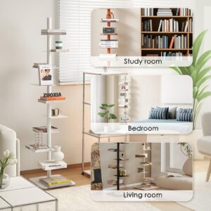 HYHTMER 9-Tier Metal Spine Bookshelf - Vertical Tower for Booksfor Small Spaces, Multipurpose Corner Bookshelf, Tall & Narrow Ladder Bookcase, Ideal Book Display for Home or Office (White)