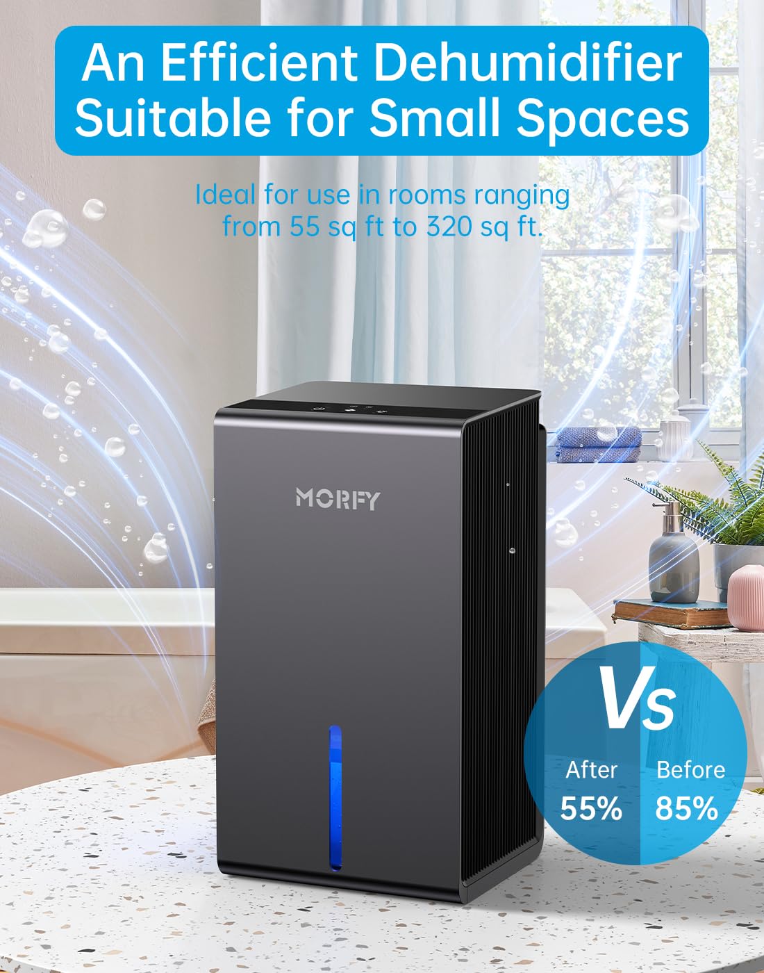 Dehumidifier, MORFY 52OZ Small Dehumidifier for Bedroom Bathroom RV with Auto Shut Off, Portable Quiet Dehumidifiers for Room Home Closet Laundry Room