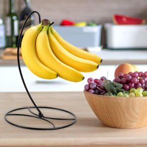 1-Pack Banana Holder Stand, Sturdy Banana Hanger Hook for Kitchen Countertop, Metal Modern Banana Stand Banana Rack, Keep Fresh for 15LB Banana or Grape,Stable Base