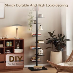 HYHTMER 9-Tier Metal Spine Bookshelf - Vertical Tower for Booksfor Small Spaces, Multipurpose Corner Bookshelf, Tall & Narrow Ladder Bookcase, Ideal Book Display for Home or Office (White)