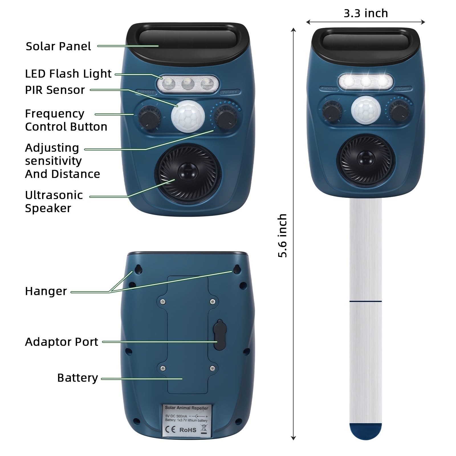 Upgraded Solar Ultrasonic Bird Repeller Bird Deterrents for Outside Bird Repellent Devices Outdoor with Flashing Light & Motion Sensor to Scare Bird Pigeon Woodpecker Out of Farm Balconies House