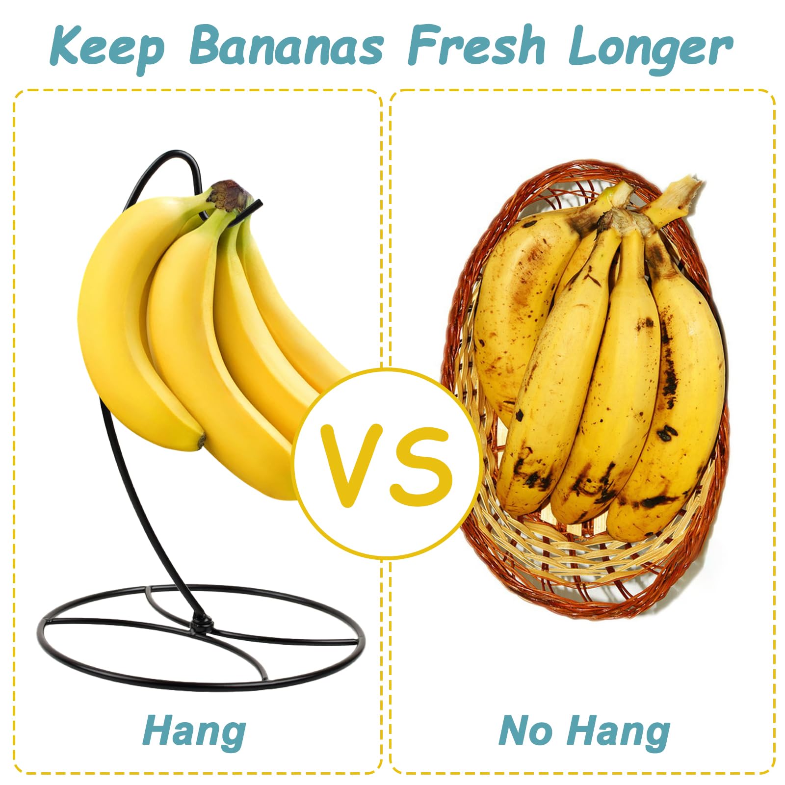 1-Pack Banana Holder Stand, Sturdy Banana Hanger Hook for Kitchen Countertop, Metal Modern Banana Stand Banana Rack, Keep Fresh for 15LB Banana or Grape,Stable Base