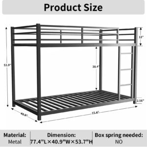 QSOSTNS Twin Over Twin Bunk Bed, Metal Low Profile Bunkbed with Side Ladder, Heavy-Duty Sturdy Metal, Noise Reduced, Safety Guardrail, No Box Spring Needed (Black)