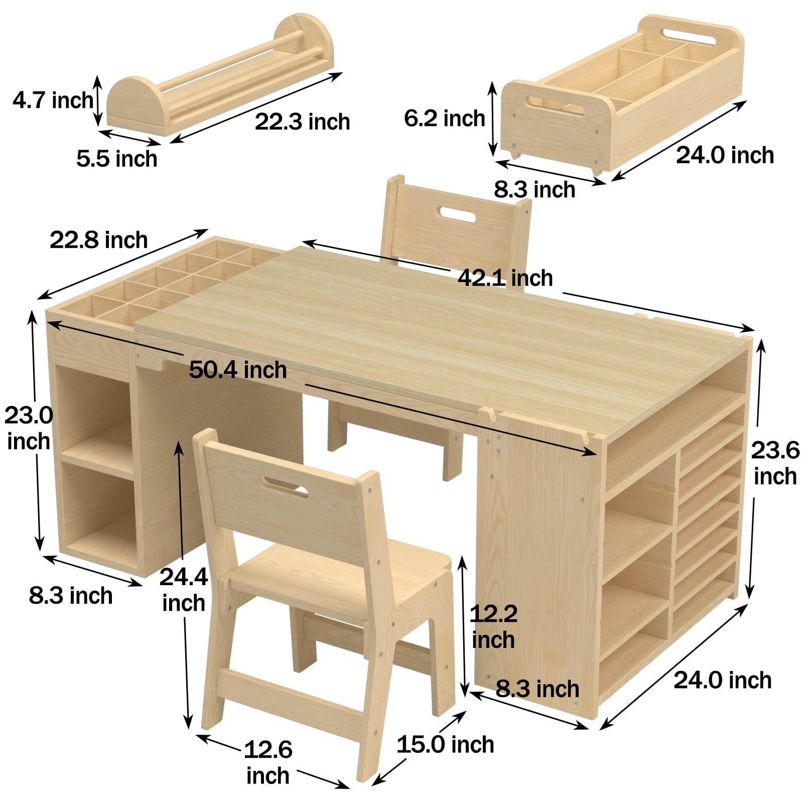 NKUGCFC 50.4inx 22.8in Kids Art Table and Chair Set with Paper Roll Dispenser,Kids Craft Table with Portable Art Supply Organizer for 4-12 Year Old,Drawing Table with Large Storage Desk for Kids