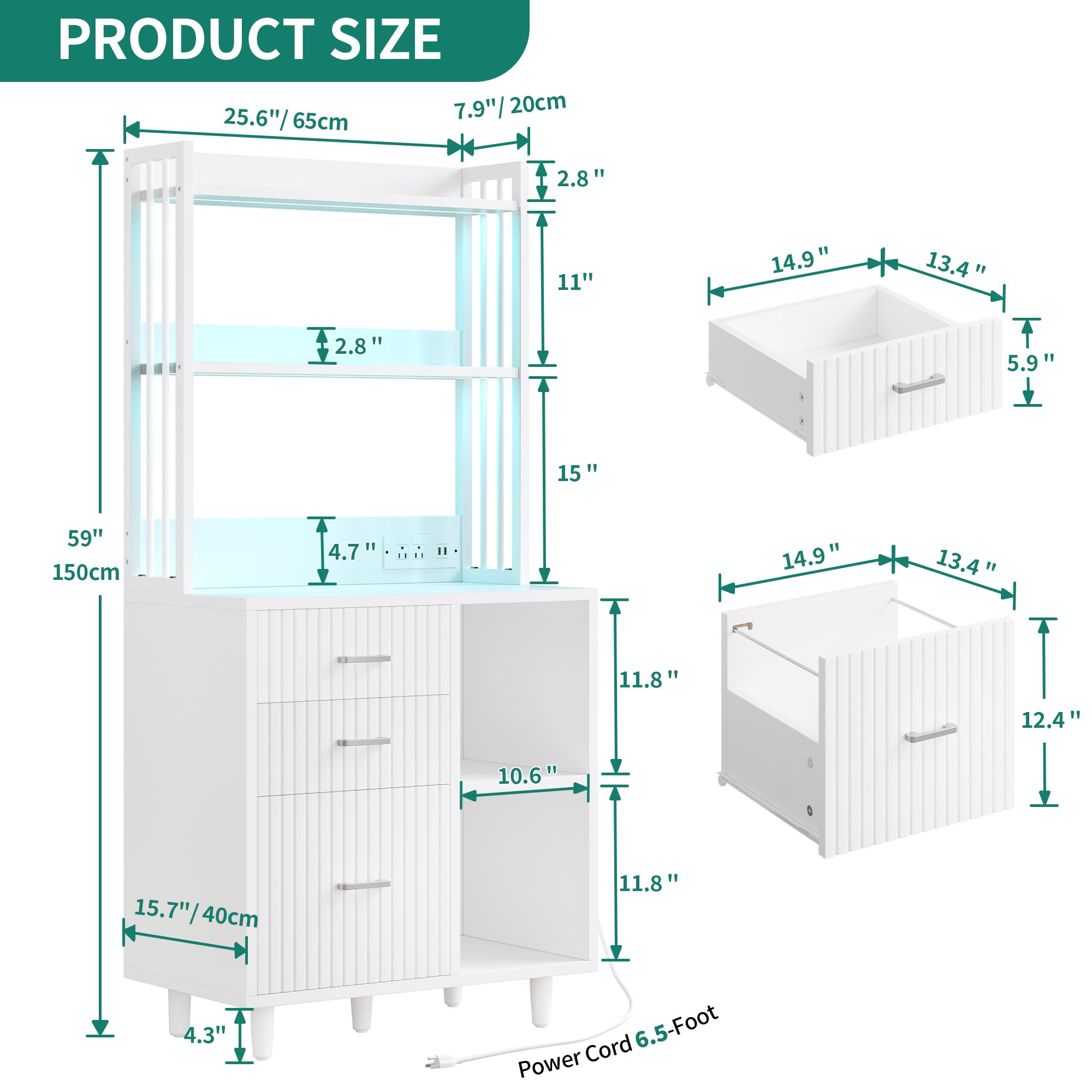 YITAHOME 3 Tier Bookcase, Bookshelf with Lighting, File Cabinet with Charging Station, 3 Drawer Wood Filing Cabinet, Printer Stand with Open Storage Shelves for Home Office, White