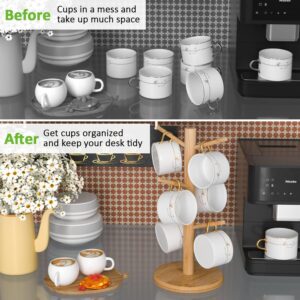 Wisuce Coffee Mug Tree Bamboo Mug Holder Coffee Cup Stand Mug Holders for Countertop Coffee Mug Rack Organizer Stand with 6 Hooks