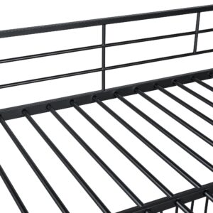 Unique Metal Bunk Bed with Slide and Fence, Bunk Bed with Ladder for Toddler Kids Teens (Black/Metal, Full Over Full)