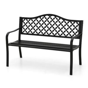 mfstudio 50" black outdoor metal garden bench, cast iron frame patio furniture with e-coating, perfect for porch and yard