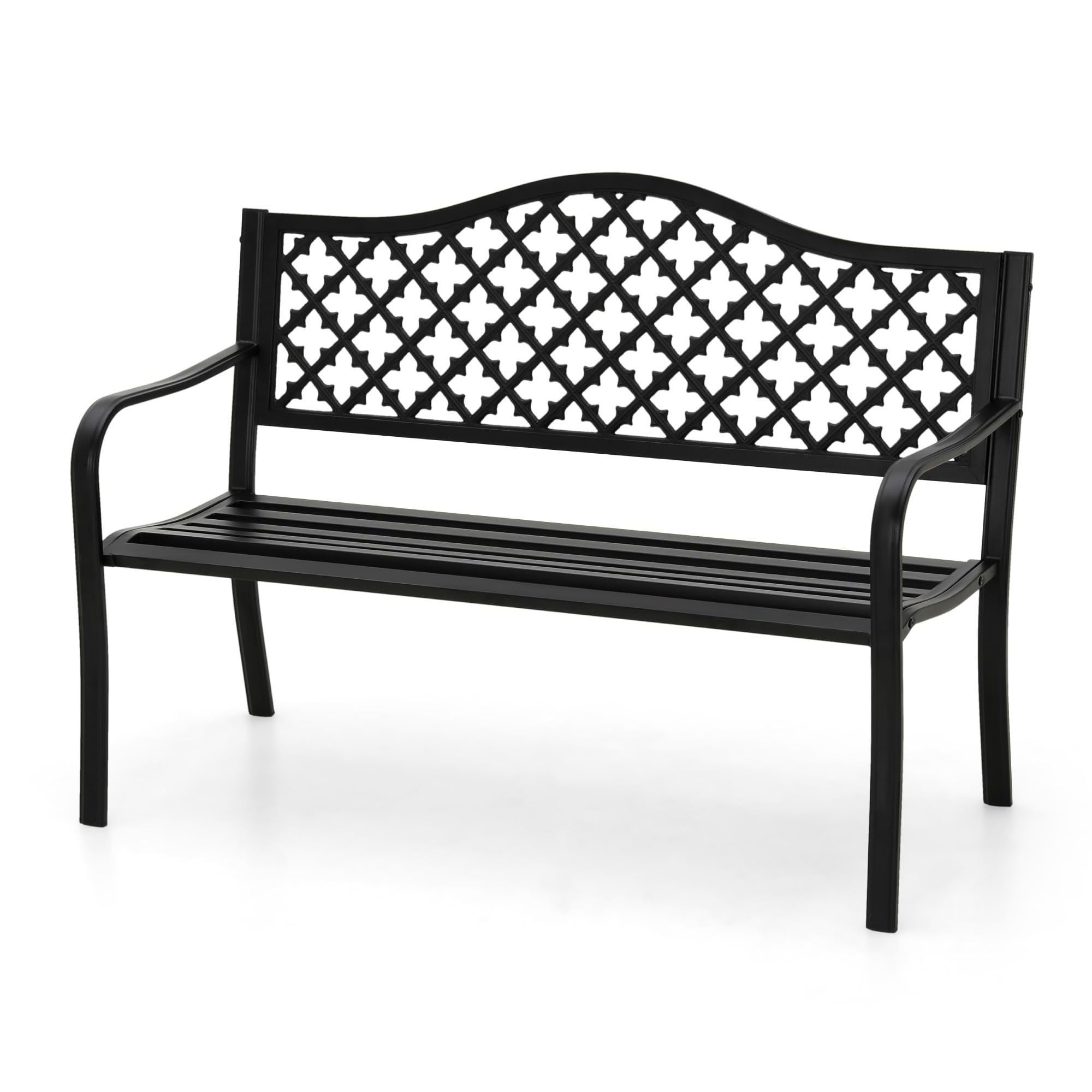 MFSTUDIO 50" Black Outdoor Metal Garden Bench, Cast Iron Frame Patio Furniture with E-Coating, Perfect for Porch and Yard