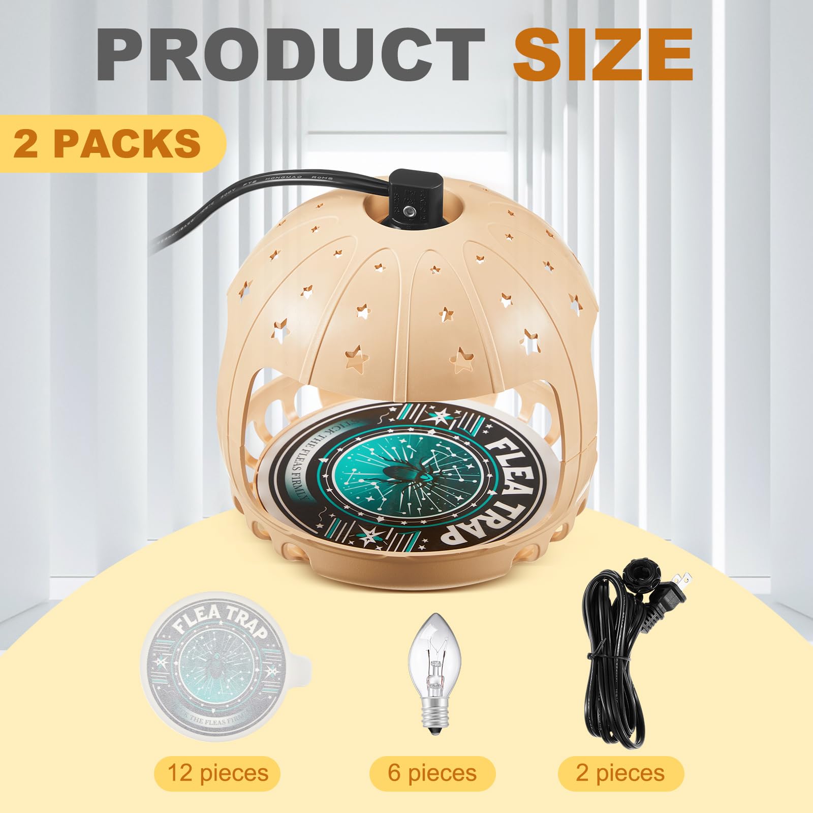 Qualirey 2 Pieces Flea Traps with 12 Sticky Disc 6 Bulbs 2 Electric Wires Flea Traps for Inside Your Home Safe Flea Light Trap for Indoor Safe to Pets