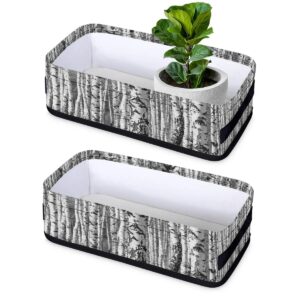 birch trees bathroom basket small storage bin fabric toilet paper basket foldable organizer grey black baskets for bathroom countertop decor, 2 pack