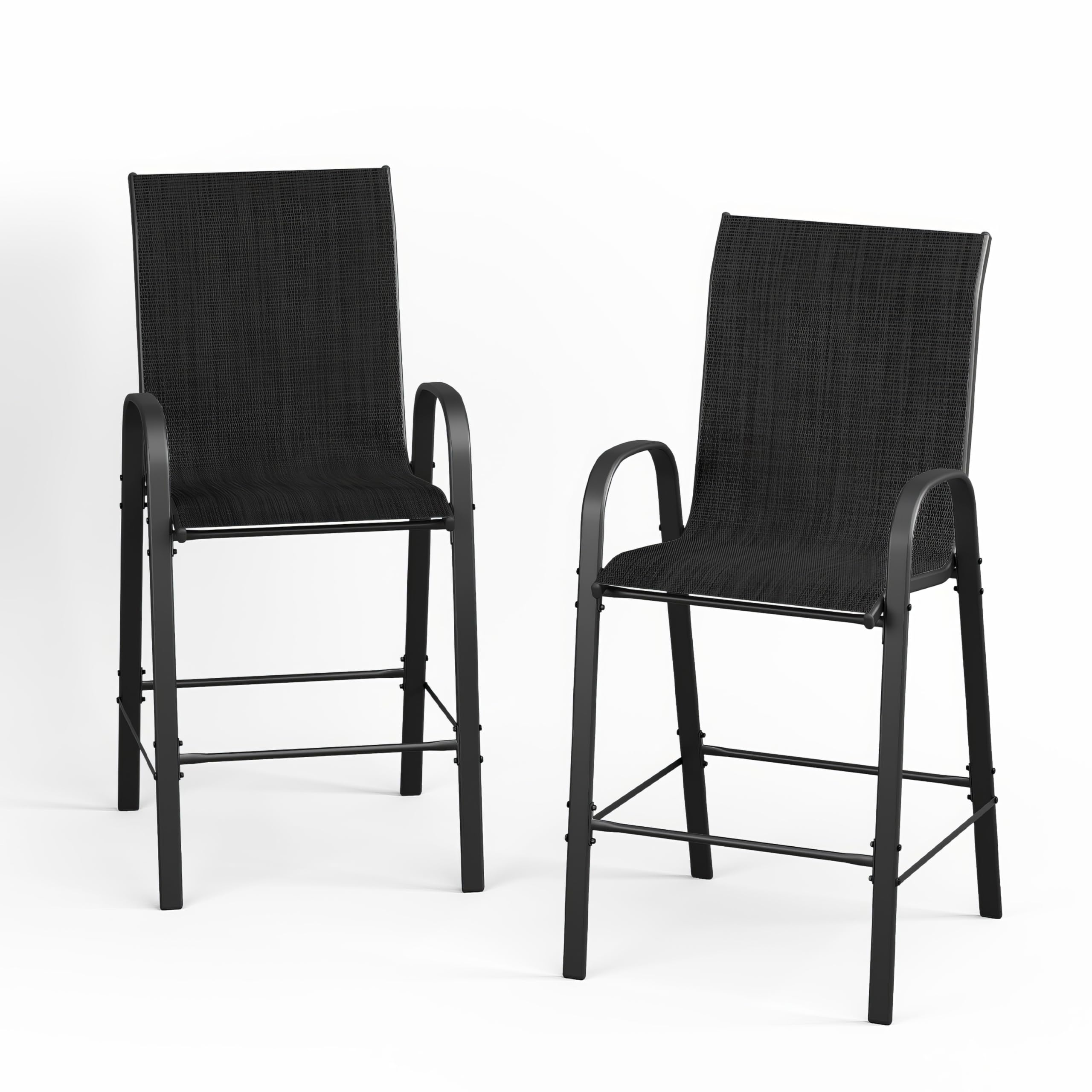 UDPATIO Outdoor Bar Stools of 2, All Weather Patio Bar Height Set, High Back Patio Stools & Bar Chairs for Backyard, Balcony and Pool, Black