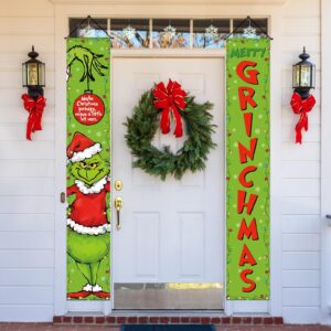 Merry Christmas Porch Banner Christmas Front Porch Welcome Sign Christmas Xmas Winter Holiday Party Decorations-12×71''