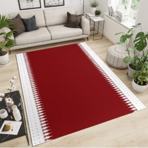 Christmas Festive Decor Red 3x5 Area Rug, Red and White Geometric Washable Carpet, Soft Non-Slip Foldable Hardwearing Mat for Living Room Bedroom Entryway Hallway Porch Apartment