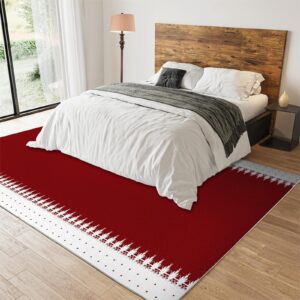 Christmas Festive Decor Red 3x5 Area Rug, Red and White Geometric Washable Carpet, Soft Non-Slip Foldable Hardwearing Mat for Living Room Bedroom Entryway Hallway Porch Apartment