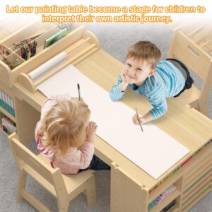 NKUGCFC 50.4inx 22.8in Kids Art Table and Chair Set with Paper Roll Dispenser,Kids Craft Table with Portable Art Supply Organizer for 4-12 Year Old,Drawing Table with Large Storage Desk for Kids