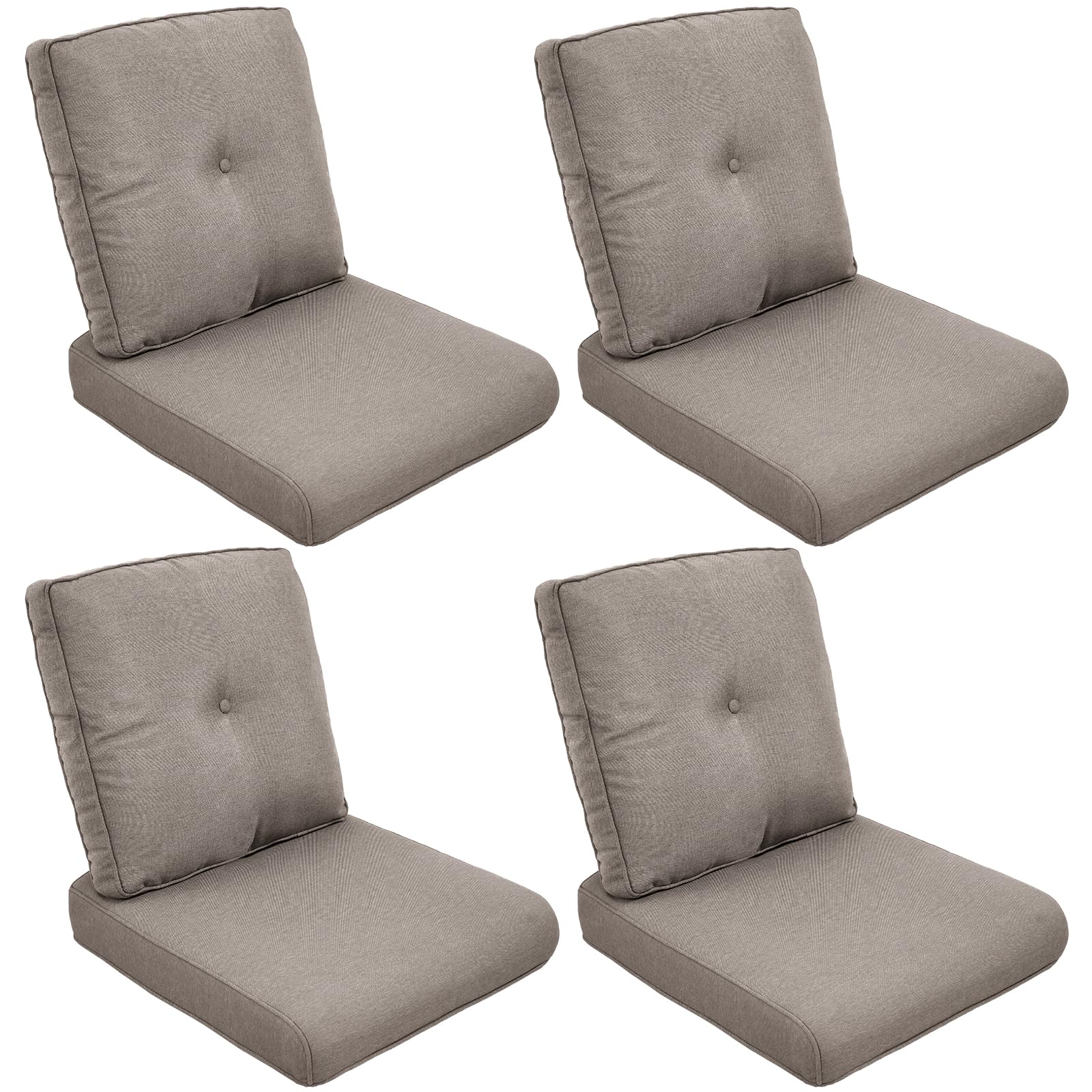 Patio Chair Cushions Set of 4 - Outside High Back Thick Water-Resistant Cushion 22x24 with Zipper Cover for Outdoor Glider Rocking Chairs Loveseat Couch – Grey/Button