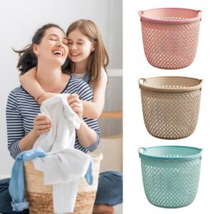 GPAHRRDNIJ Laundry Basket with Handle, Small Hollow Plastic Hamper for Dirty Clothes, Portable Round Bin, Washing Clothing Storage Bin for Bathroom Laundry Room (Coffee)