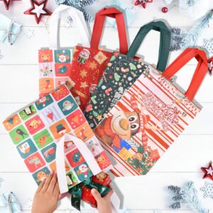 AhfuLife 8 PCS Small Christmas Gift Bags, 10.2'' x 8.2''x 4.7'', Reusable Non-Woven Christmas Tote Bags with Handles, Christmas Treat Bags for Kids Xmas Candy Party Favors Decorations