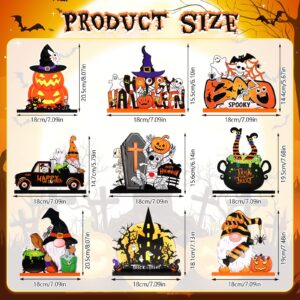 Wonderjune 9 Pcs Halloween Wooden Table Decorations Duplex Printing Happy Halloween Centerpiece Signs Pumpkin Gnome Ghost Table Centerpiece Boo Spooky Themed Trick or Treat Sign for Party Halloween