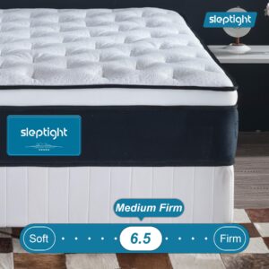 Sleptight King Mattress, 12 Inches Pillow Top Hybrid Mattress in a Bag, Memory Foam Pocket Spring Mattress for Medium Firm Support Mattress