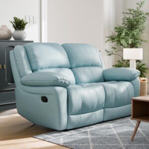 Furniture of America Sorin Modern Leather Recliner Loveseat with Pillow Armrests and High Density Foam, Reclining Sofa, Comfortable Couch for Living Room, Office, FSC Certified, Blue