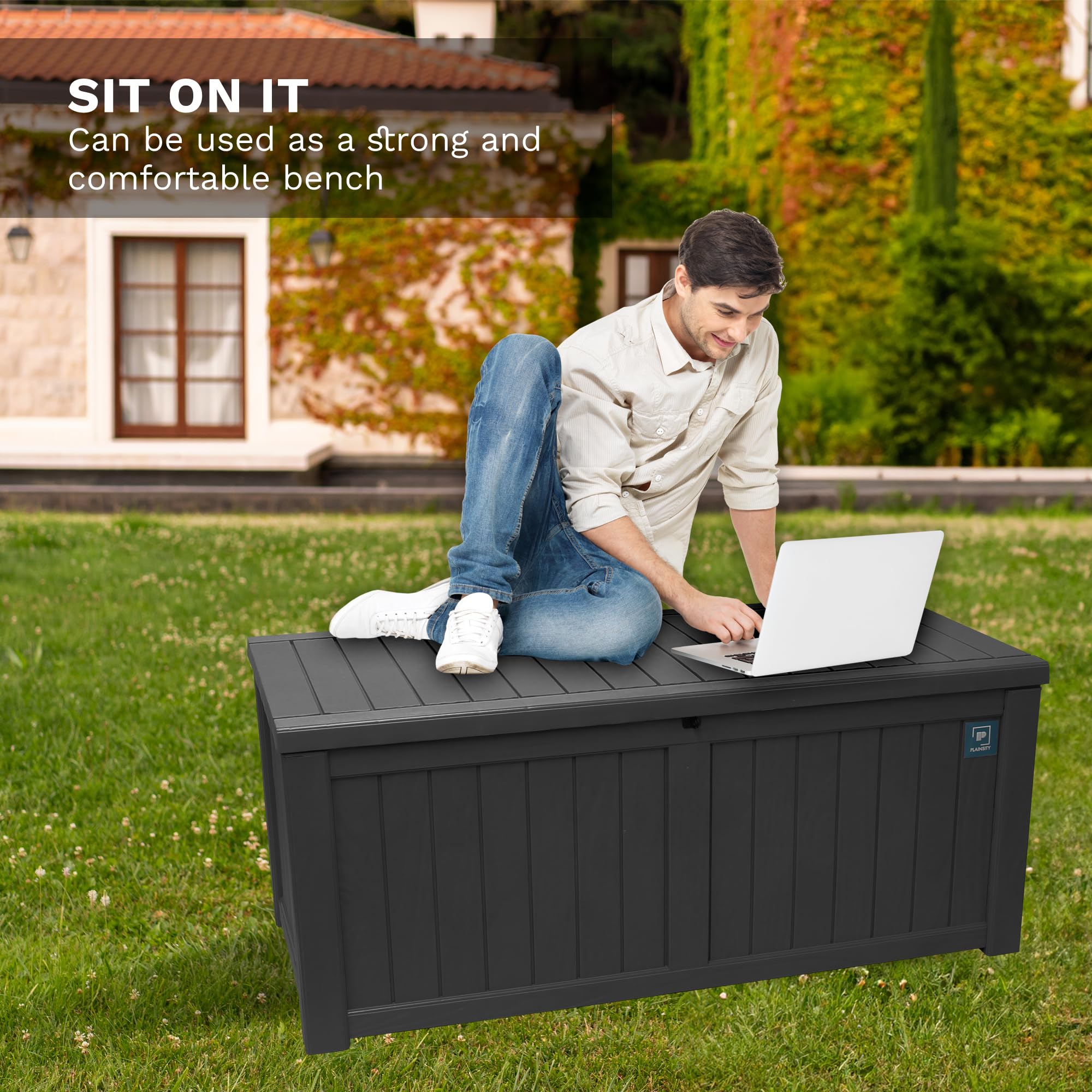 230 Gallon Large Outdoor Storage Box, Durable Deck Boxes Outdoor Waterproof, Resin Waterproof Deck Box for Patio Furniture Outdoor Cushions Garden Tools and Pool Storage (Black, 120 Gallon)