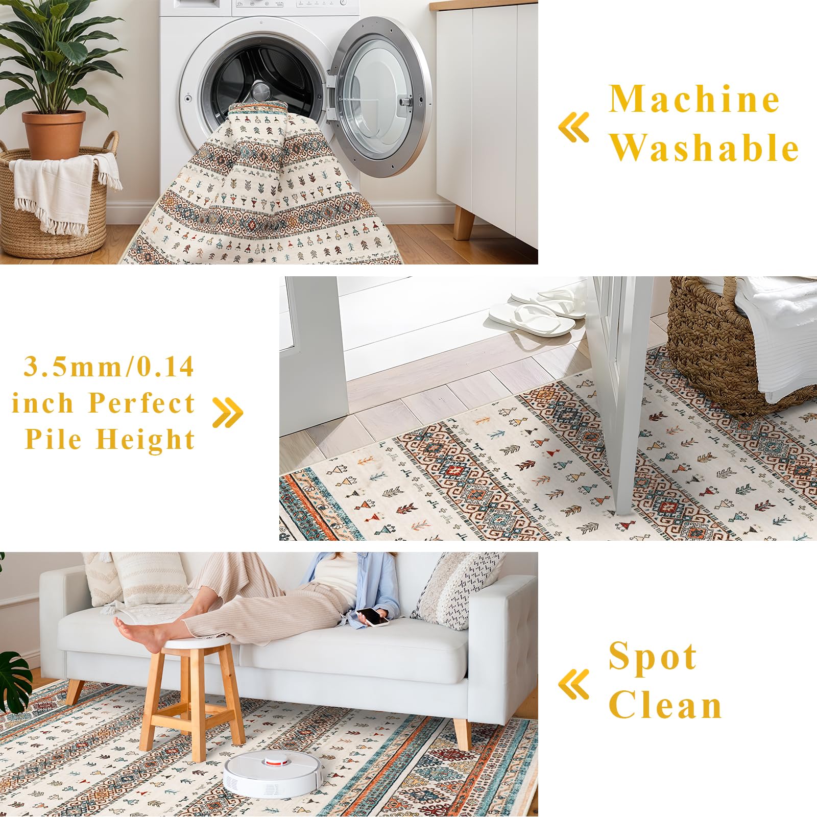 2x3 Washable Entryway Area Rugs: Modern Moroccan Entrance Non-Slip Rug Farmhouse Bedroom Kitchen Bathroom Soft Low Pile Carpet Thin Door Mat for Laudry Hallway Nursery 2x3 Blue/Beige/Multi