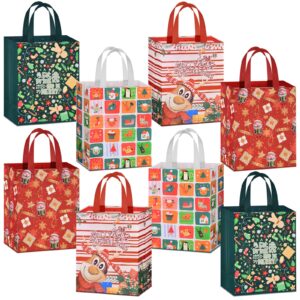 ahfulife 8 pcs small christmas gift bags, 10.2'' x 8.2''x 4.7'', reusable non-woven christmas tote bags with handles, christmas treat bags for kids xmas candy party favors decorations