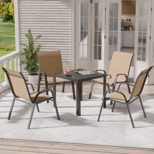 Redpick Patio Chairs Set of 4, Outdoor Stackable Dining Chairs for All Weather, Breathable Metal Modern Outdoor Furniture for Backyard Deck, Garden, Brown