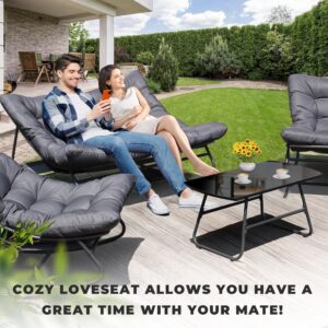 jamege 4 Pieces Patio Furniture Set with Rocking Chairs, Outdoor Patio Metal Loveseat Conversation Set with Cushions, Oversized Rocker Chair, Coffee Table for Porch, Garden, Backyard, Indoor