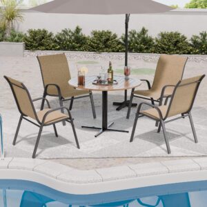 Redpick Patio Chairs Set of 4, Outdoor Stackable Dining Chairs for All Weather, Breathable Metal Modern Outdoor Furniture for Backyard Deck, Garden, Brown