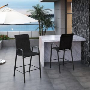 UDPATIO Outdoor Bar Stools of 2, All Weather Patio Bar Height Set, High Back Patio Stools & Bar Chairs for Backyard, Balcony and Pool, Black