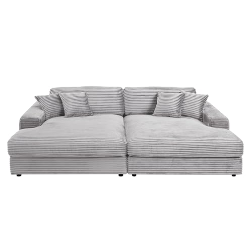 Acme Hilde Velvet Upholstered Sectional Sofa with 4 Pillows in Beige