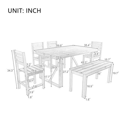 YOPTO Acacia Wood Outdoor Table and Chair Set,Outdoor Dining Sets with 4 Chairs and Bench, 6 Piece Patio Furniture Suitable for Patio,Balcony, Backyard,Natural