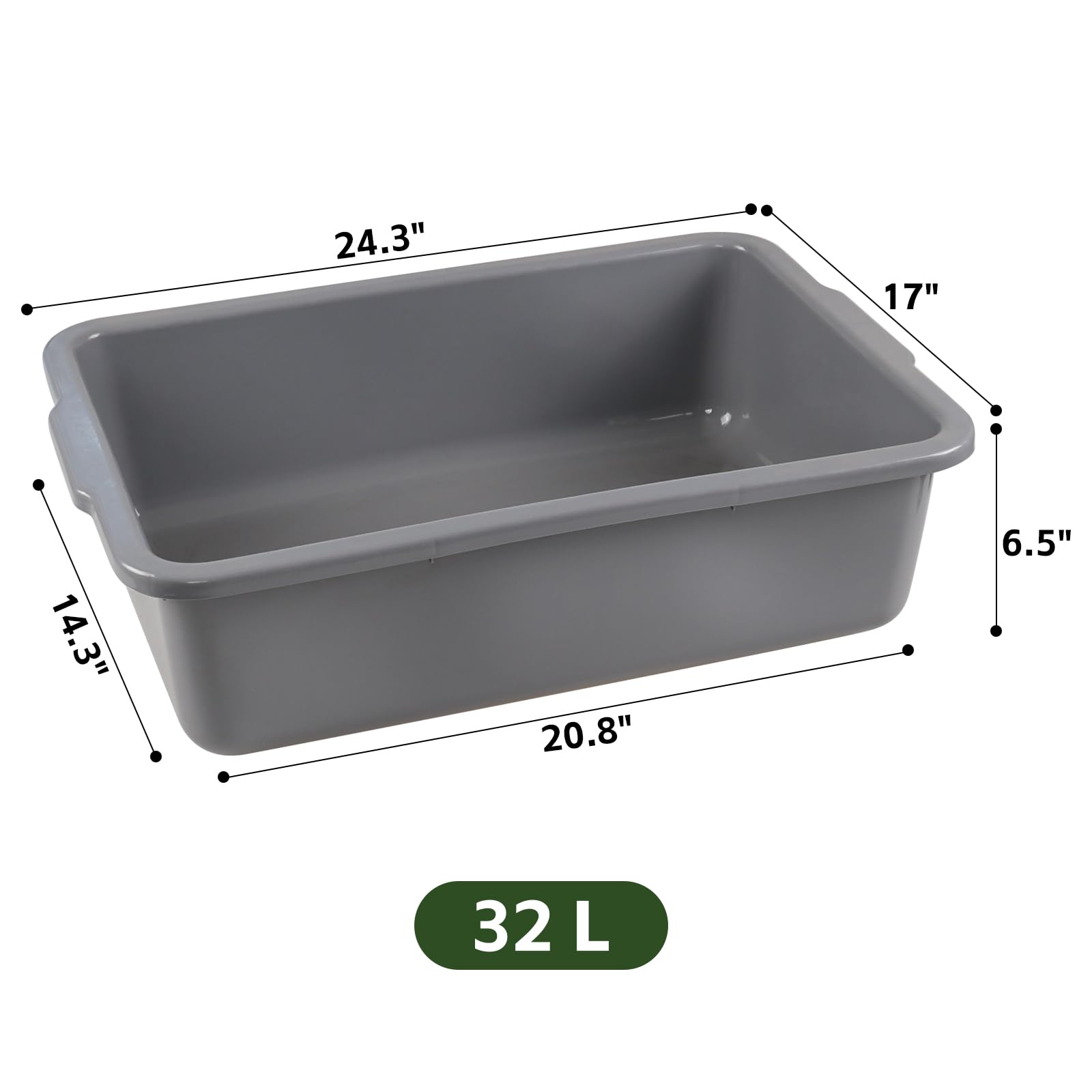 Guankan 32 L Plastic Commercial Bus Tub, 4 Pack Large Multi-use Bus Tote Box, Gray