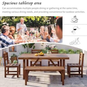 YOPTO Acacia Wood Outdoor Table and Chair Set,Outdoor Dining Sets with 4 Chairs and Bench, 6 Piece Patio Furniture Suitable for Patio,Balcony, Backyard,Natural