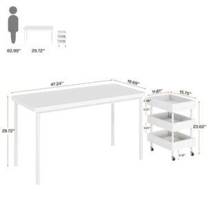 Tribesigns 47-Inch Computer Writing Desk, Simple White Home Office Desks with 3-Tier Wood Storage Cart, Modern Study Table Work Desk Workstation for Bedroom, Small Spaces