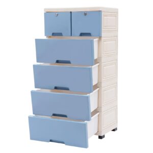 riuopn plastic drawers dresser, 6 drawers tall dresser for bedroom with 4 wheels, clothes organizer tower cabinet lockable organizer drawers for bedroom living room office