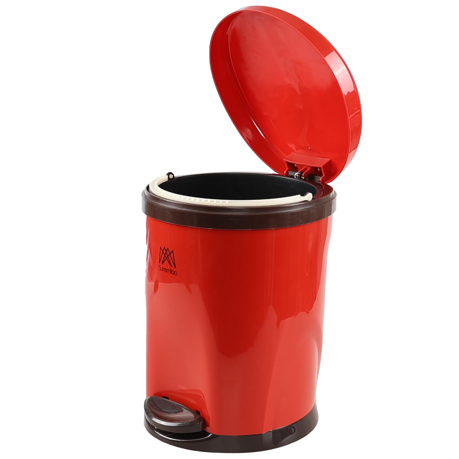 Bblina 1 Pack Plastic Foot Pedal Trash Can, 2.6 Gallon Garbage Can with Lid, Red