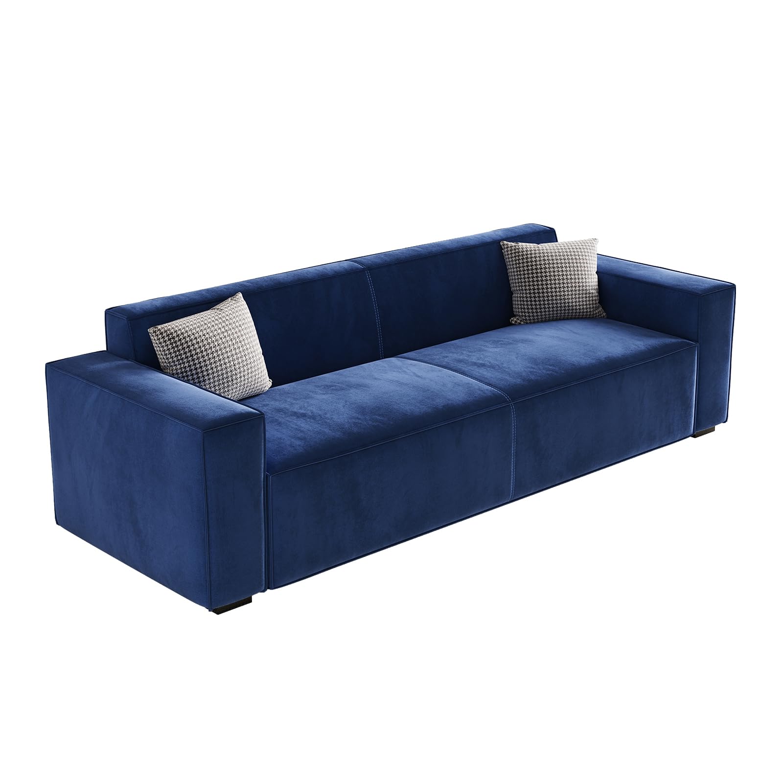 Yoglad 88.6" 3-Seater Modern Minimalist Sofa with Square Armrests, Oversized Seat Velvet Couch and 2 Pillows, Right Angles Geometry Loveseat Furniture for Living Room Small Apartment (Klein Blue)