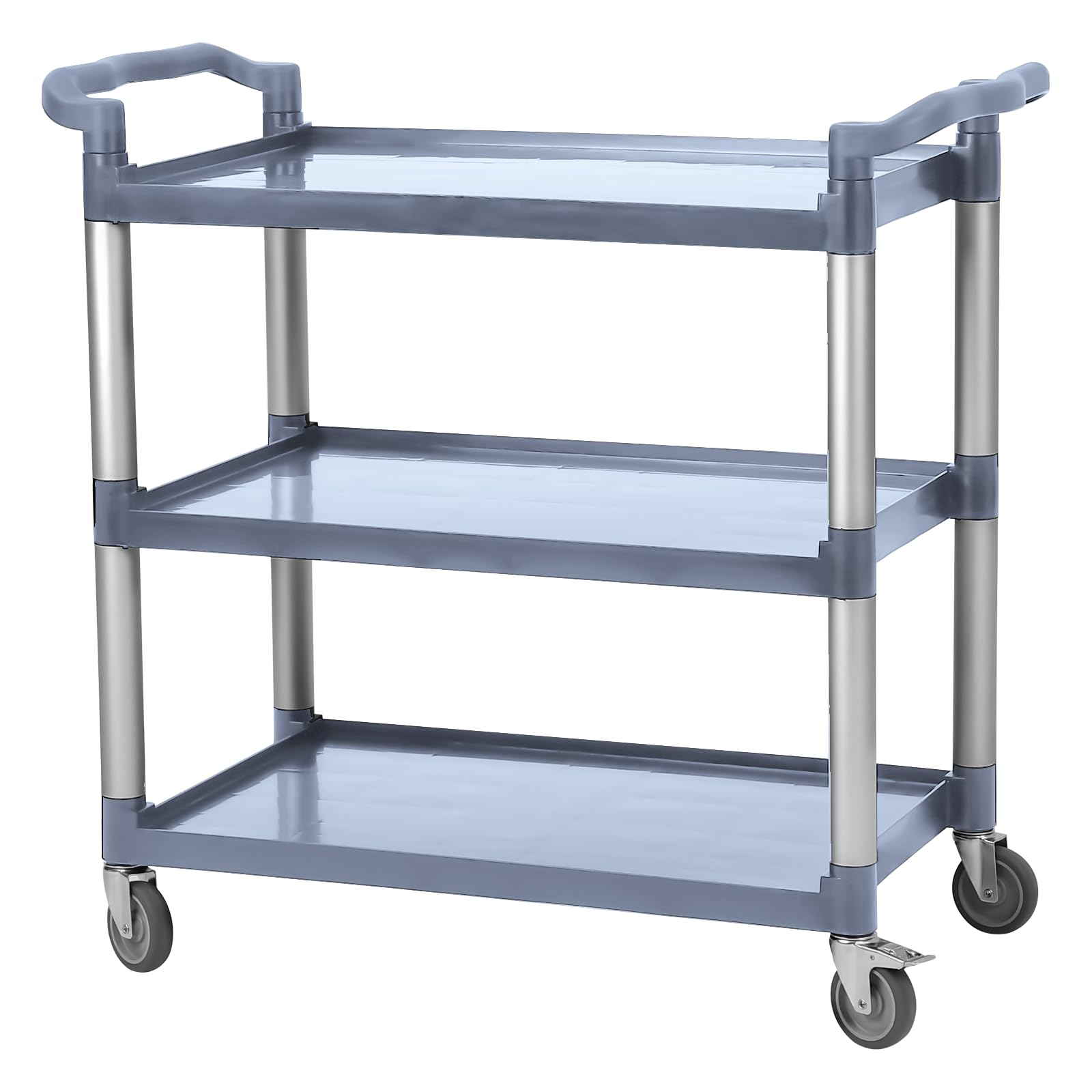 Service Cart Heavy Duty 3-Shelf Rolling Utility/Push Cart with Lockable Wheels, 360 lbs. Capacity, Black, for Foodservice/Restaurant/Cleaning (Grey)