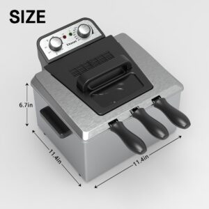 1800W Electric Deep Fryer, 5 Liters Large Tank Stainless Steel Deep Fryer, Immersion Element Deep Fryer with 3 Frying Baskets, Electric Oil Fryer for Kitchen, Temperature Control, View Window Lid