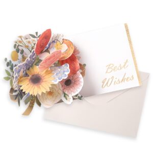 bagentry watercolor flower paper pop up cards with envelope, foldable 3d greeting cards, floral popup birthday cards for women men graduation wedding anniversary various occasion gift card (red)