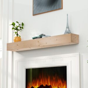 ROOMTEC Fireplace Mantel,72" Wood Floating Fireplace Shelves,Wall Mounted Wooden Display Shelving,Handcrafted Wood Brack,Natural Mantels Over Fireplace | 72" x 8" x 6"-Clear Varnished Natural Wood