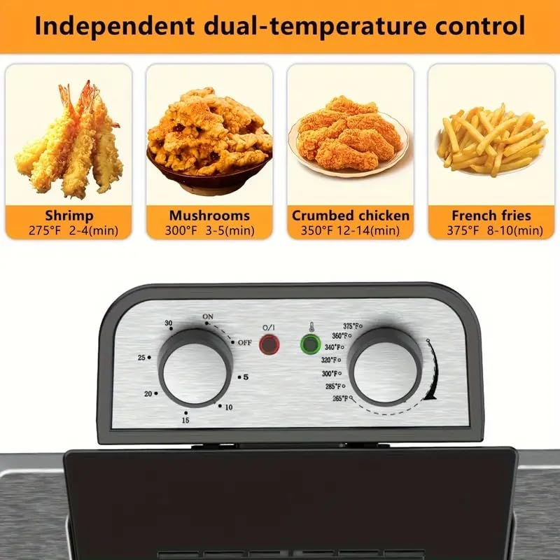 1800W Electric Deep Fryer, 5 Liters Large Tank Stainless Steel Deep Fryer, Immersion Element Deep Fryer with 3 Frying Baskets, Electric Oil Fryer for Kitchen, Temperature Control, View Window Lid