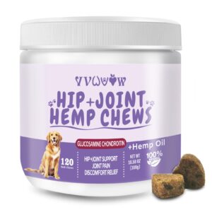 vvwvvw glucosamine for dogs 120 chews, joint supplement for dogs, hip and joint supplement for dogs, dog hip and joint chondroitin chews treats, dog joint pain relief fit all large small medium breed