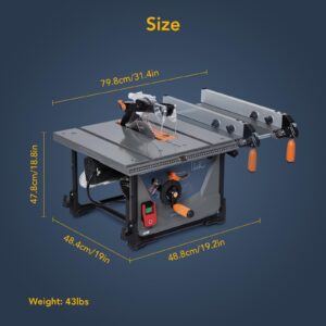 Table Saw 8.5 Inch, Portable Jobsite Table Saw With Stand & Clean Cover, 15A, 5000RPM Clean Table Saws, Adjust 90° Cross Cut 0-45° Bevel Cut, Miter Saw Table Low Noise for Woodworking, Metal