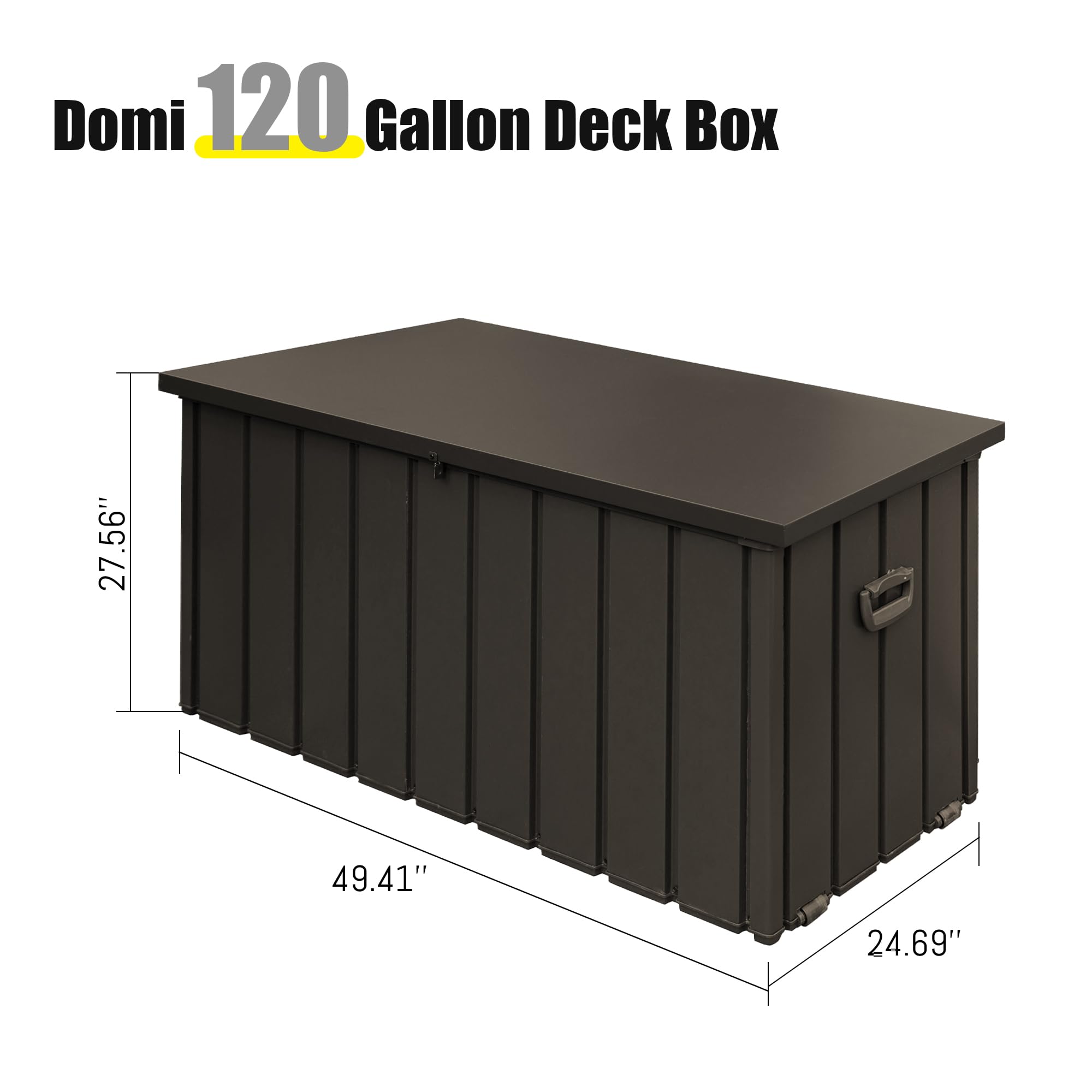 Domi 120 Gallon Deck Box Outdoor Storage Box, Lockable Storage Cabinet Deck Box Outdoor Waterproof, Large Metal Storage Bin for Patio Furniture Cushions Garden Tools Pool-Supplies, Brown